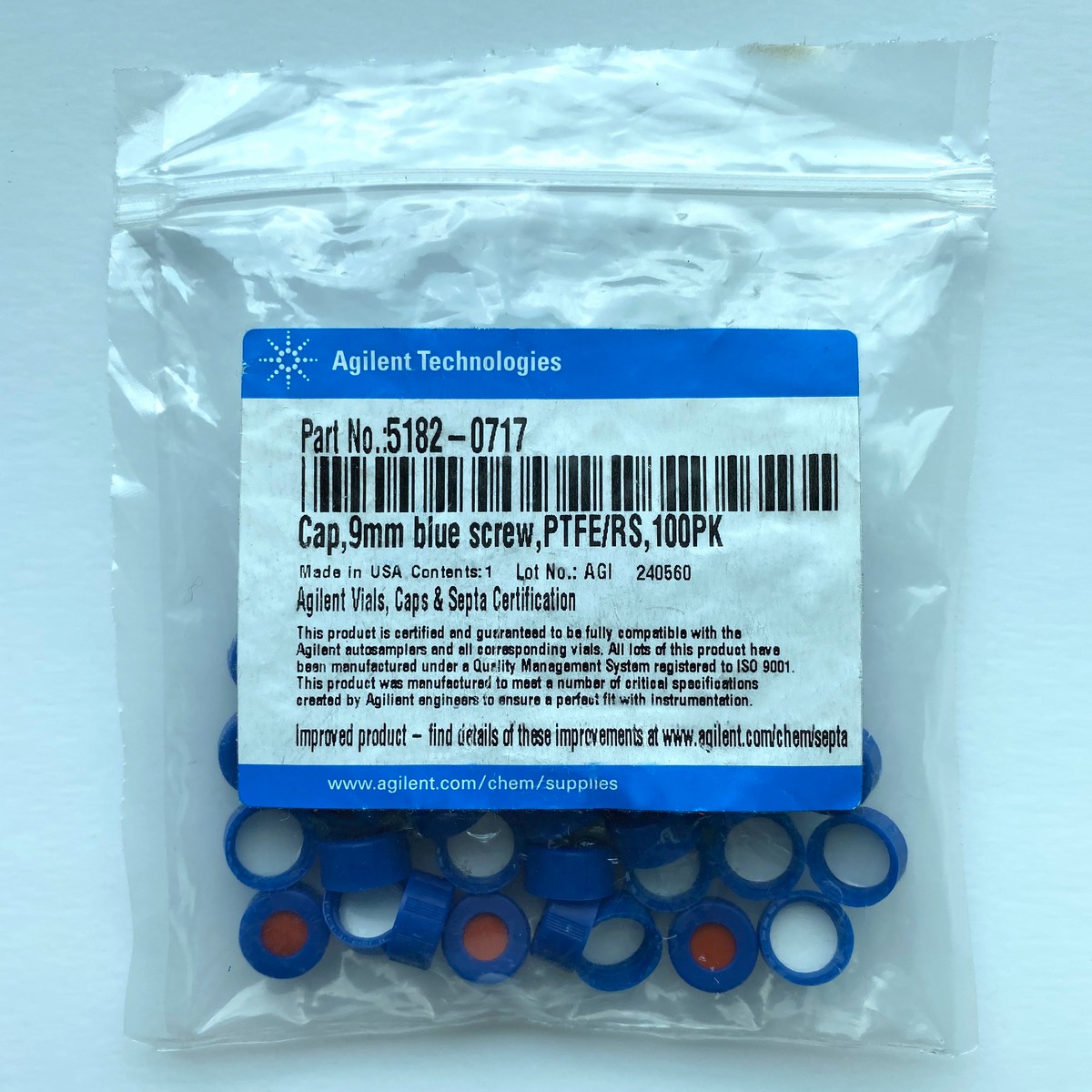 5182-0717 / Blue screw caps 100/PK